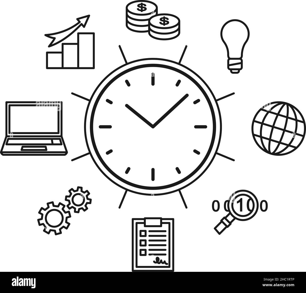 Black and white time management concept poster Vector illustration for ...
