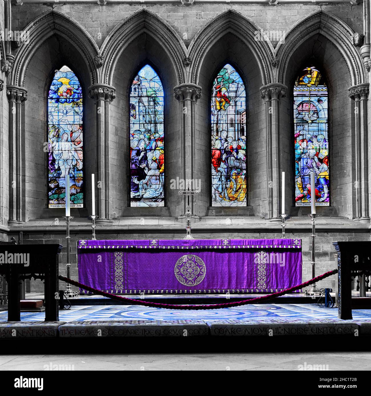 Altar and east end stained glass window in the chancel at Southwell ...