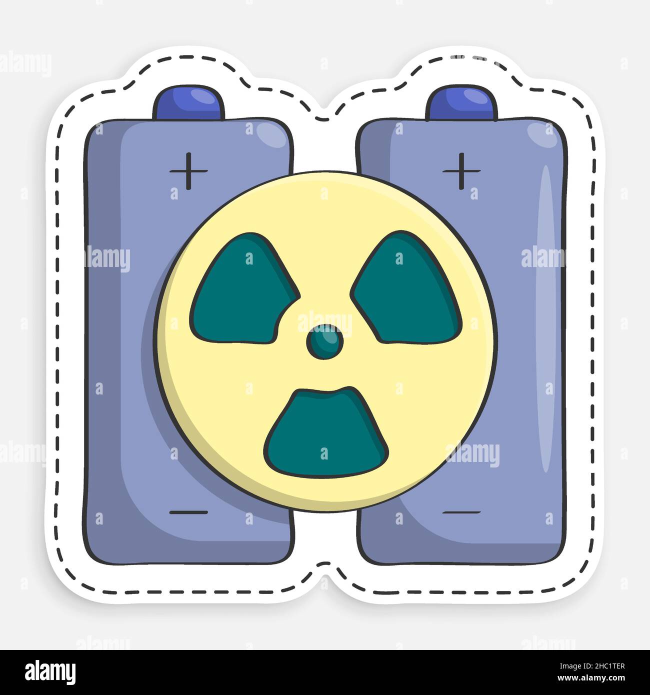 cartoon icon of doodle Pair of batteries with sign of atomic energy ...
