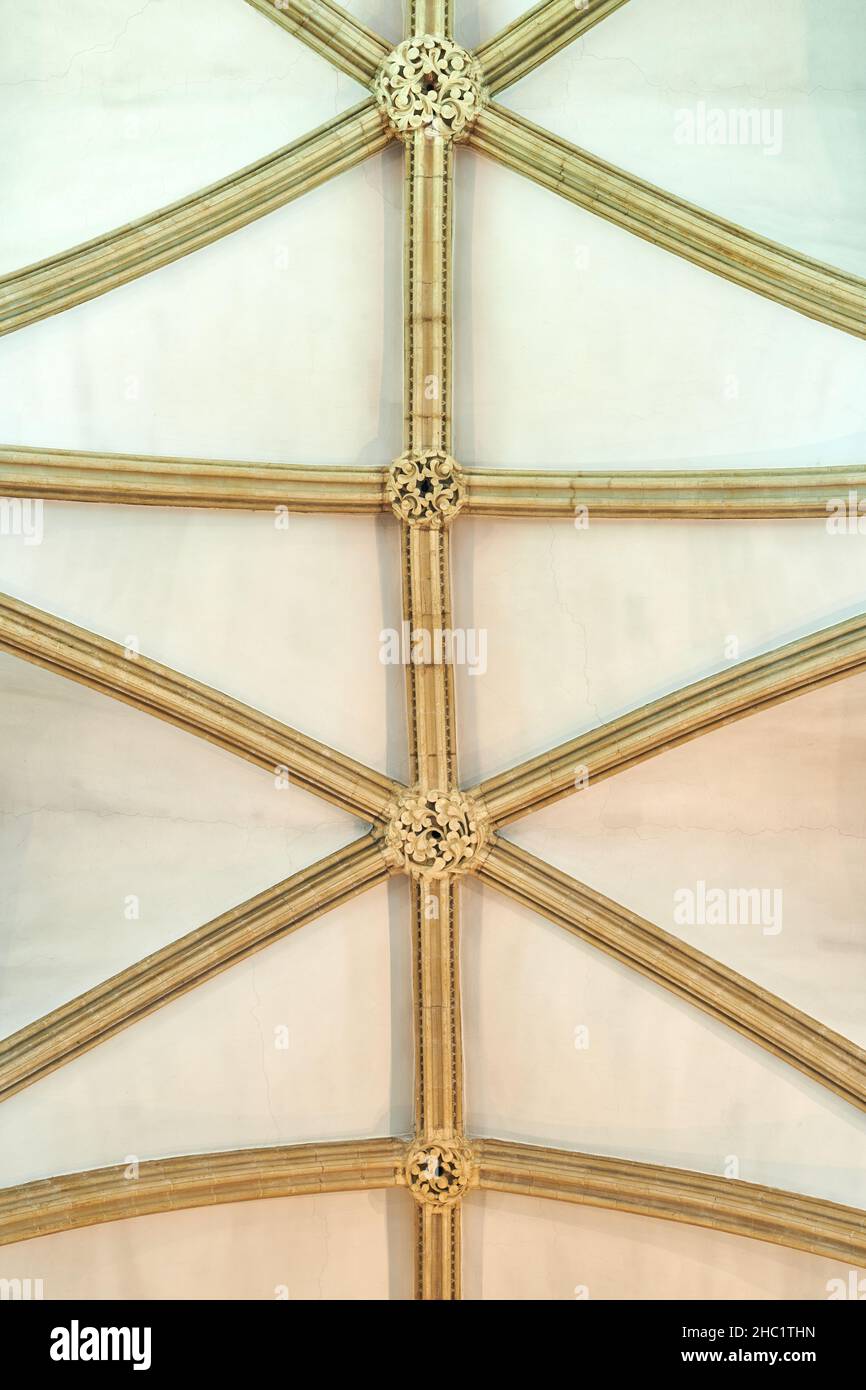 Stone ribbed vaulted ceiling above the choir in the church at Southwell ...