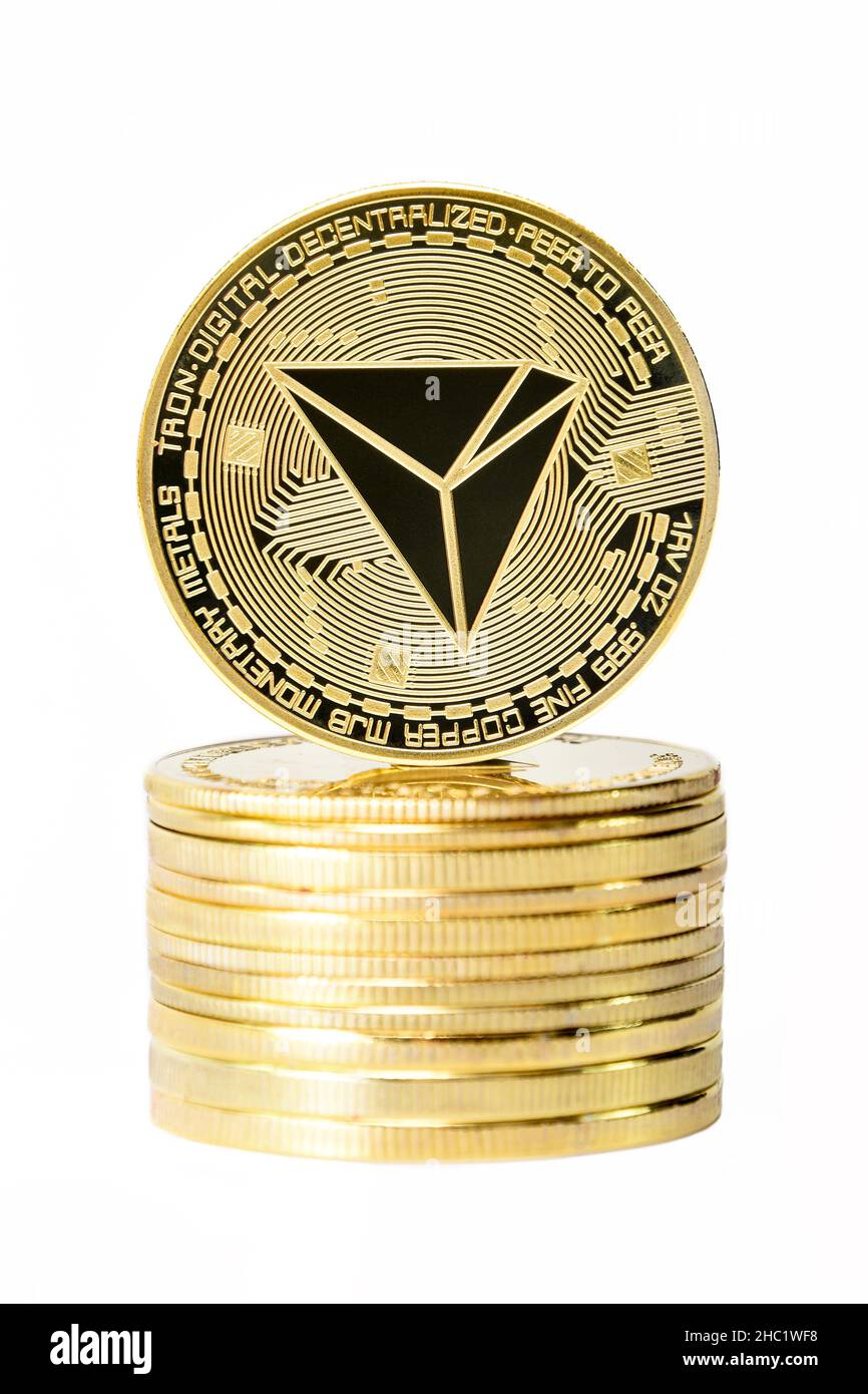 Tron golden coin Cryptocurrency isolated , mining , future money Stock ... Tron golden coin Cryptocurrency isolated , mining , future money Stock ...