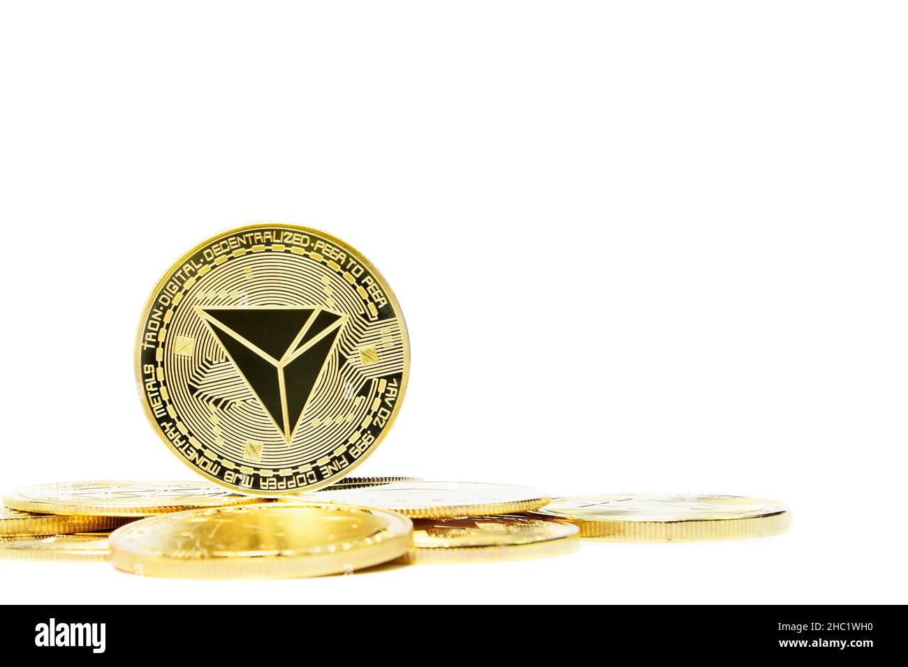 Tron golden coin Cryptocurrency isolated , mining , future money Stock ... Tron golden coin Cryptocurrency isolated , mining , future money Stock ...