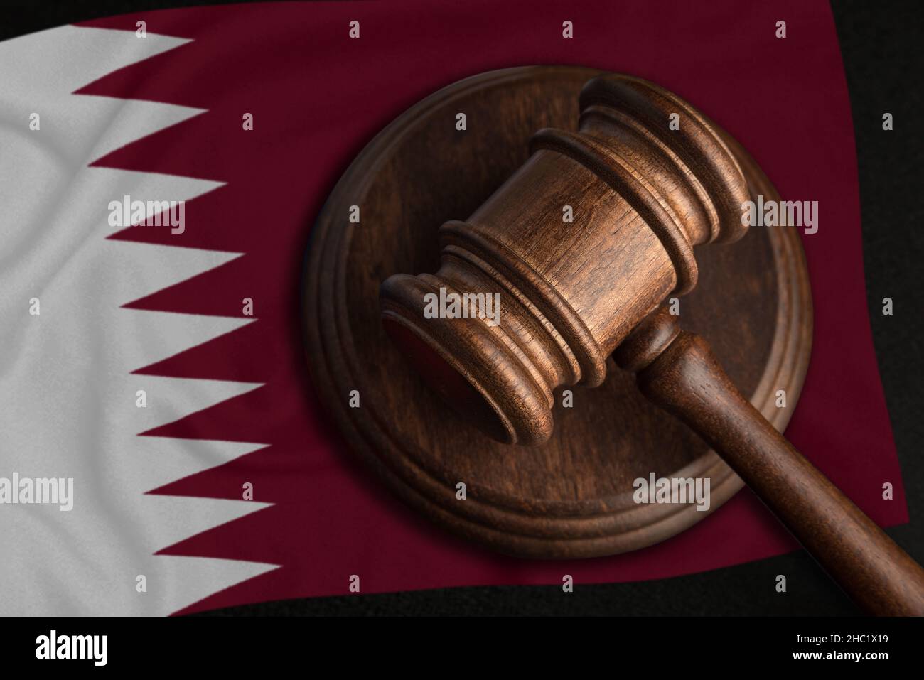 Judge Gavel and flag of Qatar. Law and justice in Qatar. Violation of ...