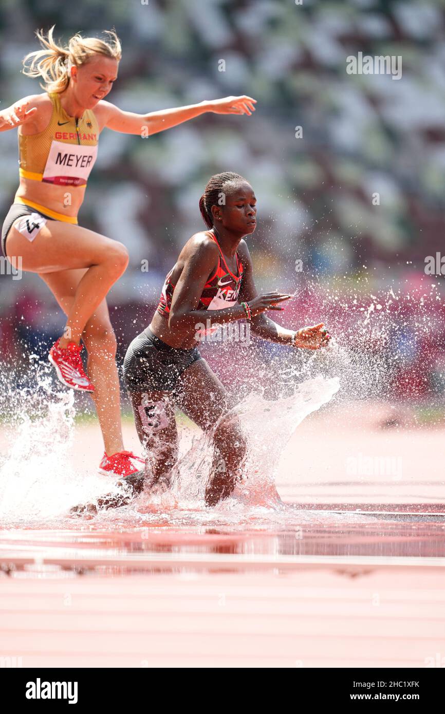 Purity Kirui participating in the 3000 meters steeplechase at the 2020 ...