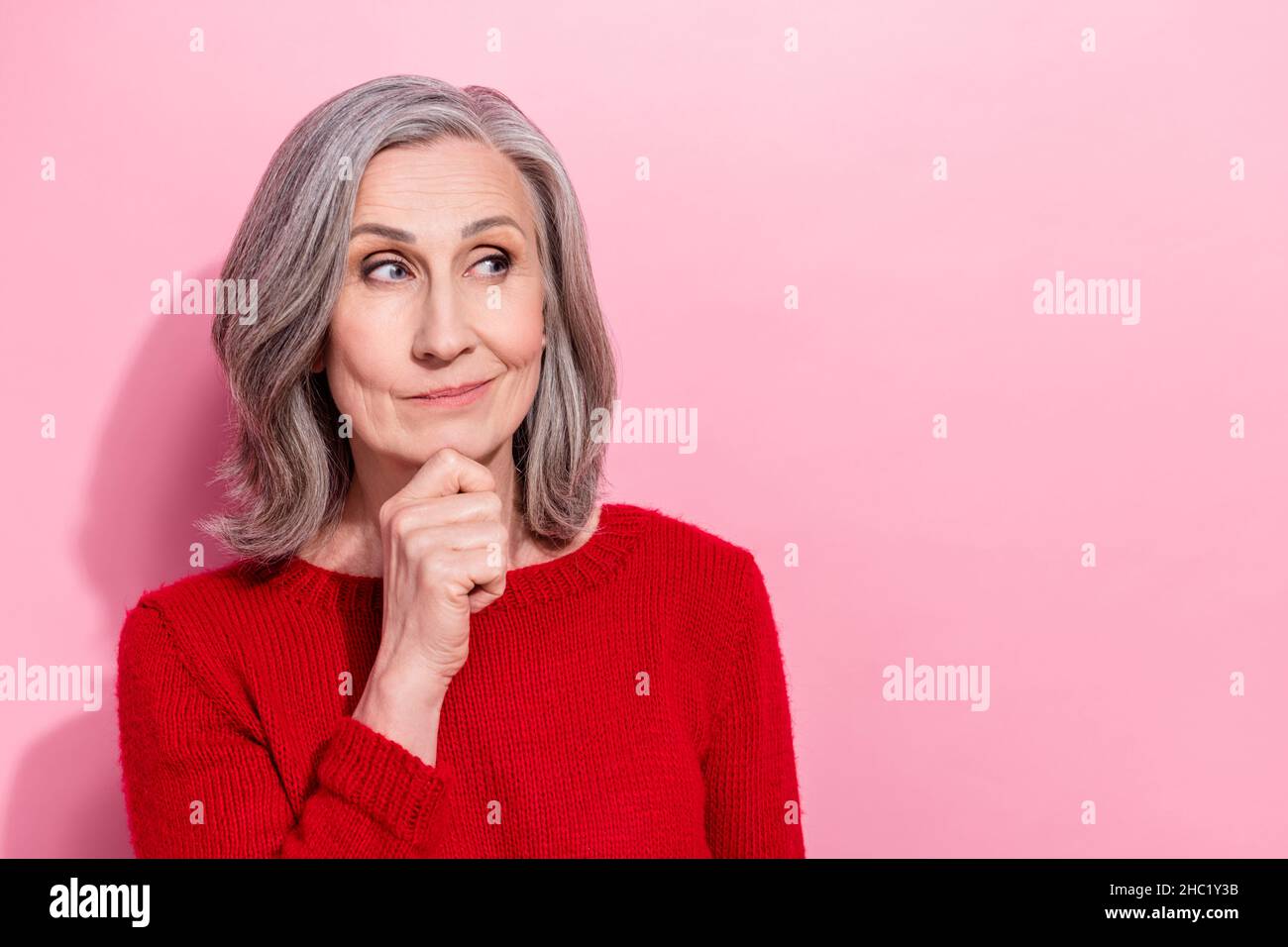 Portrait of attractive curious smart clever skeptic gray-haired woman ...