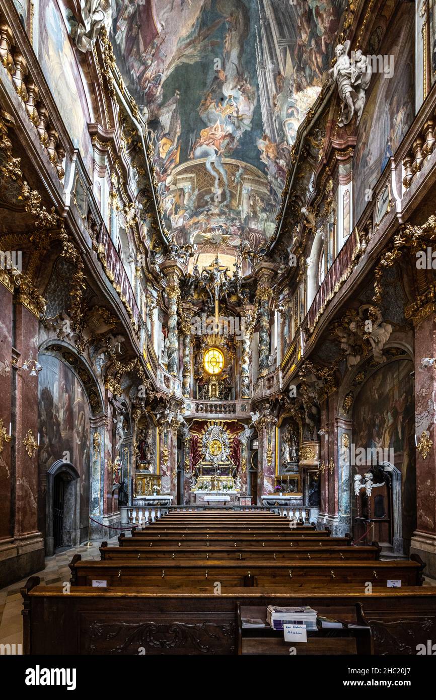 Interior of the baroque Asam Church, Asamkirche in Munich, Bavaria ...