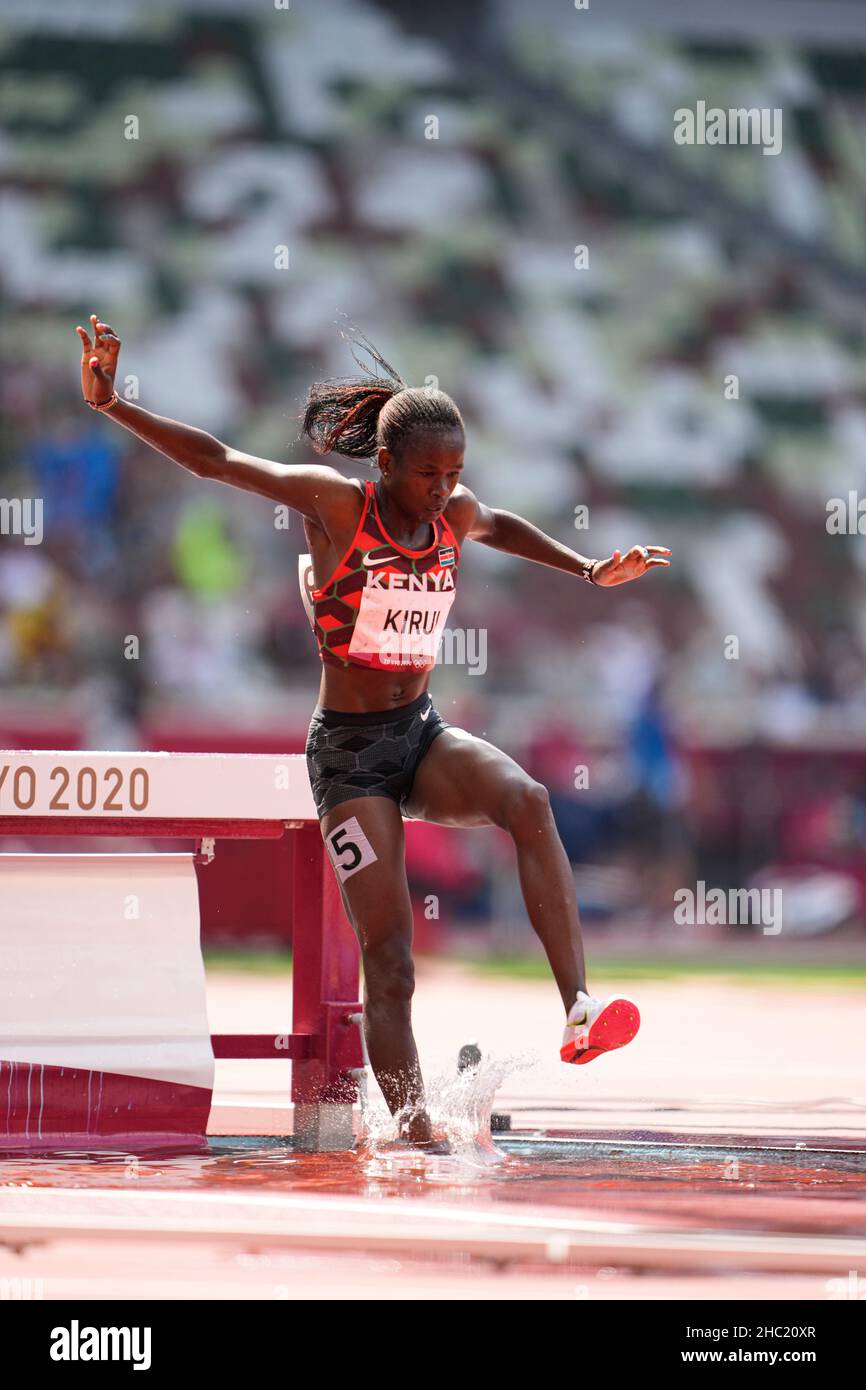 Purity Kirui participating in the 3000 meters steeplechase at the 2020 ...
