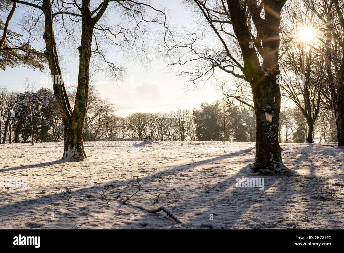 Snow in Swansea, South Wales, the United Kingdom. A sun drenched and ...