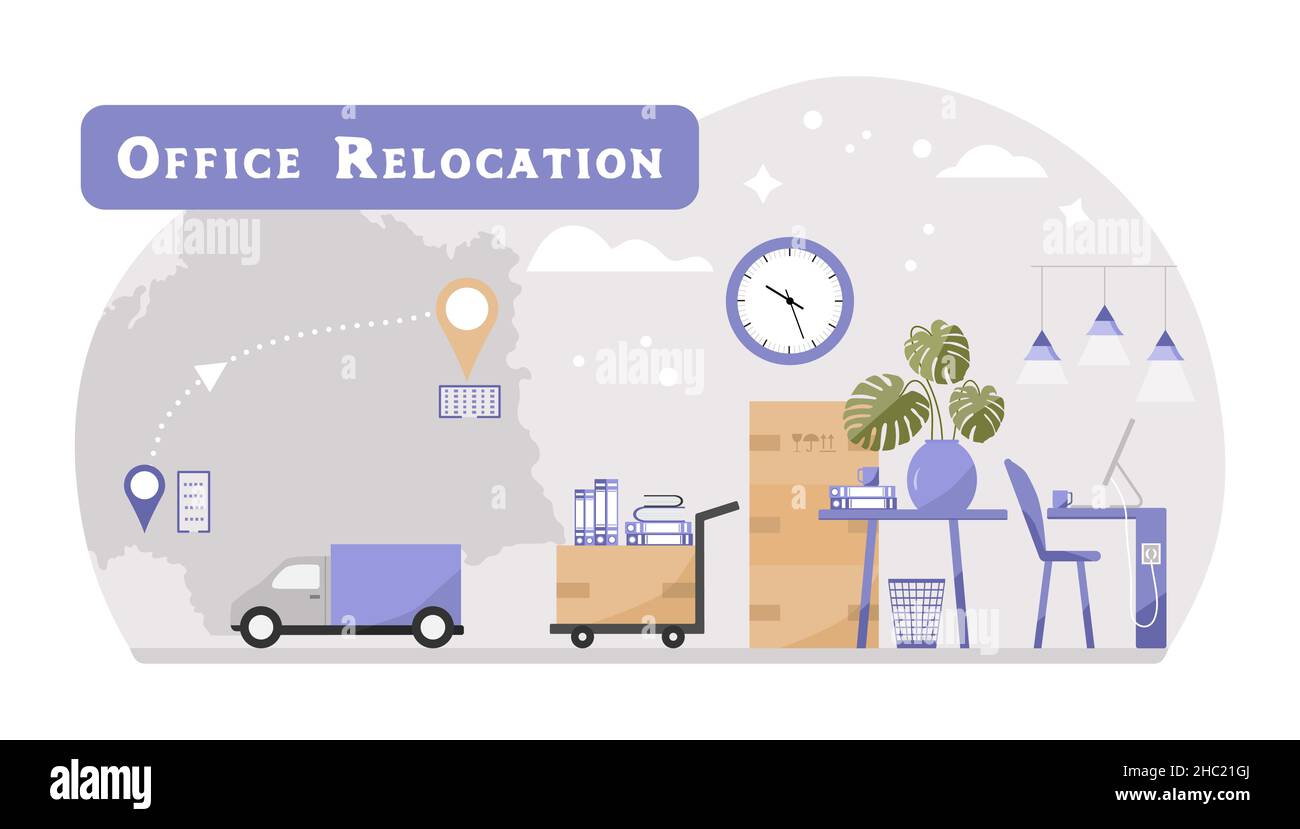 Vector illustration Relocation to new office. Moving concept. Changing ...