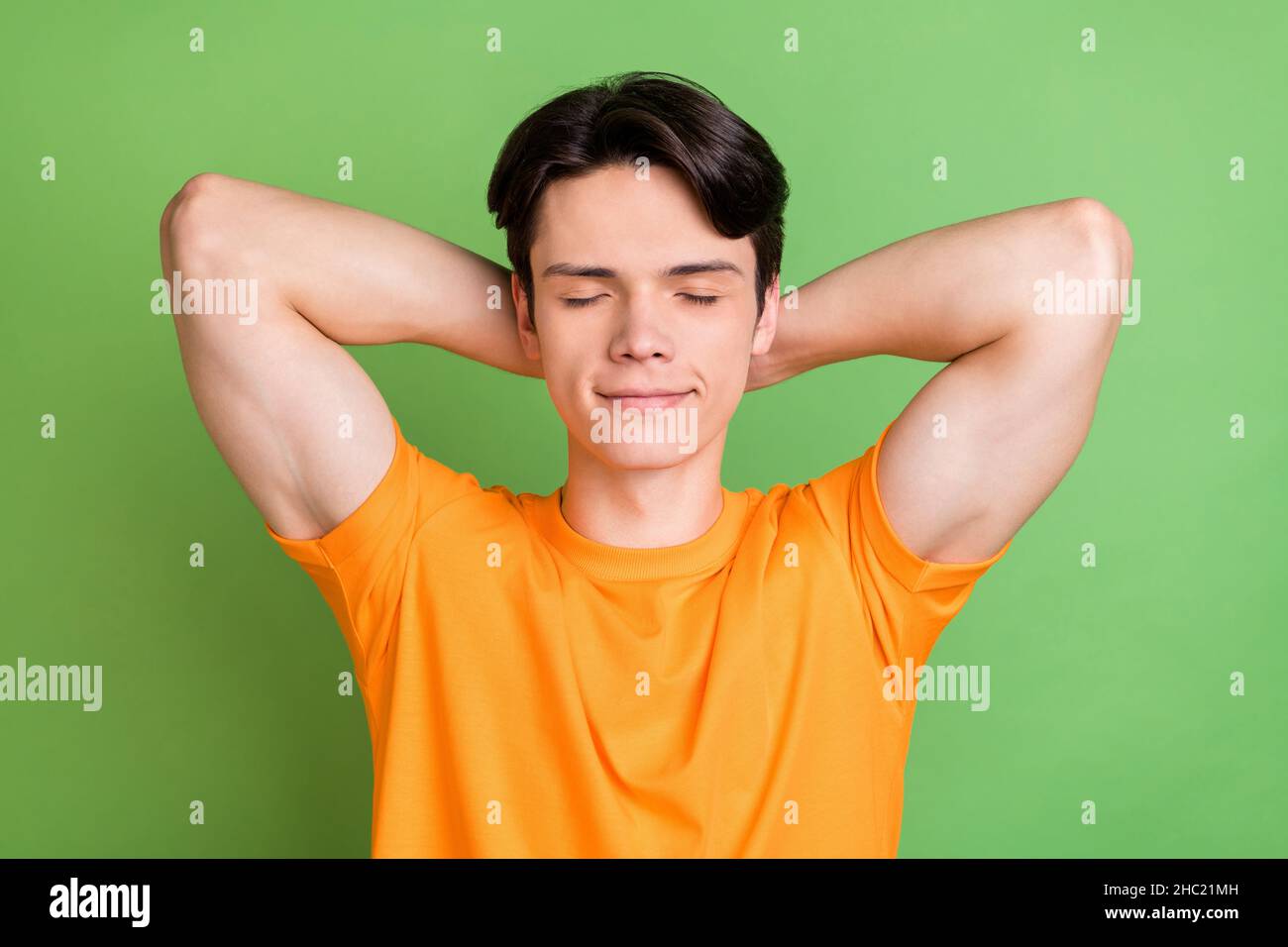 Top above high angle view photo of happy positive relaxed man hold ...