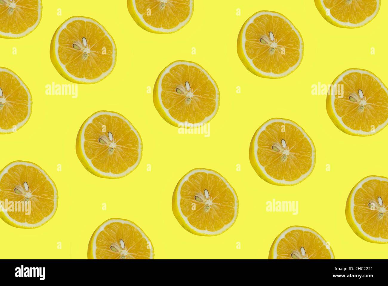 Lemon slices, top view of lemon slices isolated on a yellow background ...