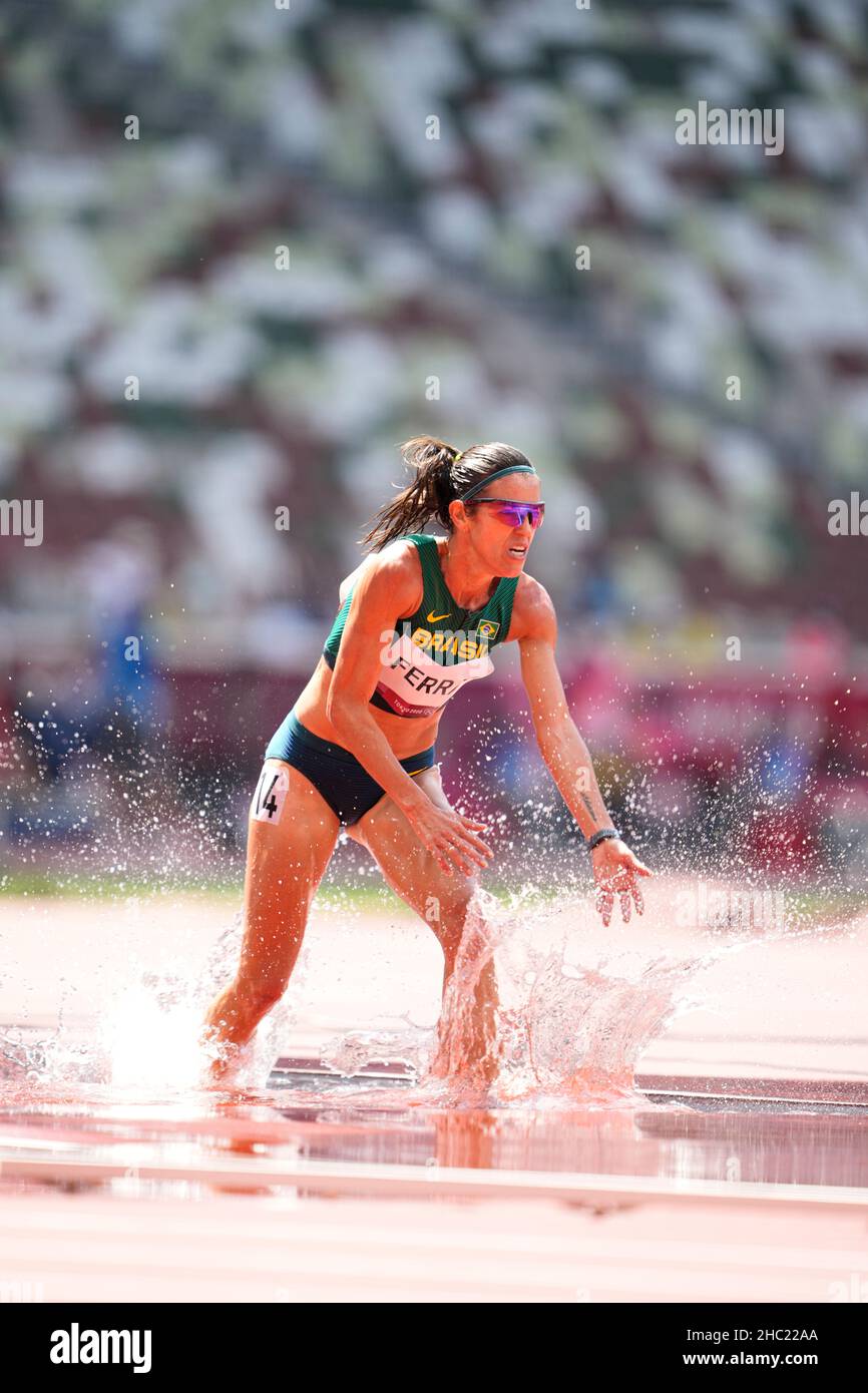 Simone Ponte Ferraz participating in the 3000 meters steeplechase at the 2020 Tokyo Olympics ...