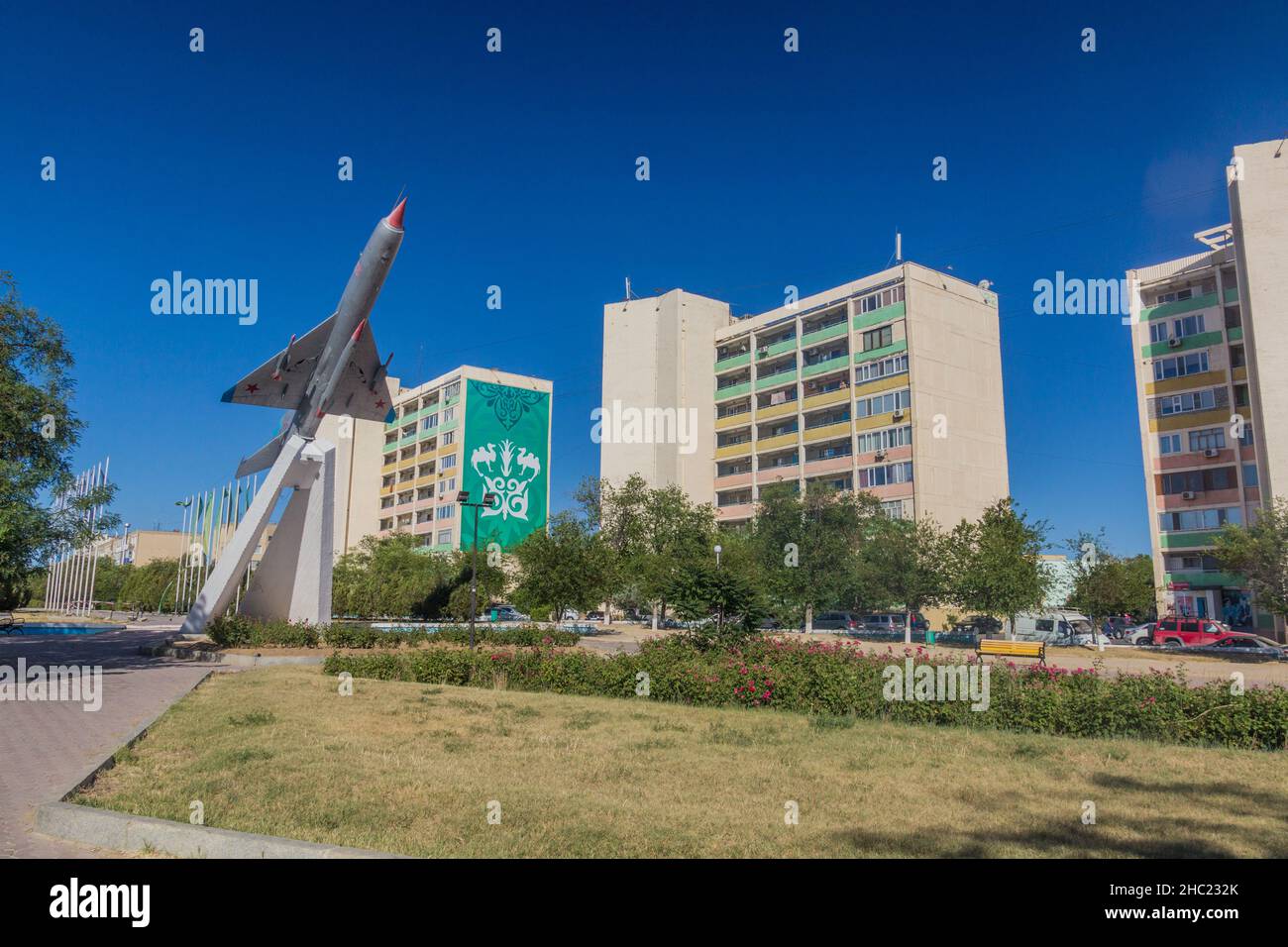 AKTAU, KAZAKHSTAN - JUNE 2, 2018: Park Pobedy Victory Park with MiG-21 ...