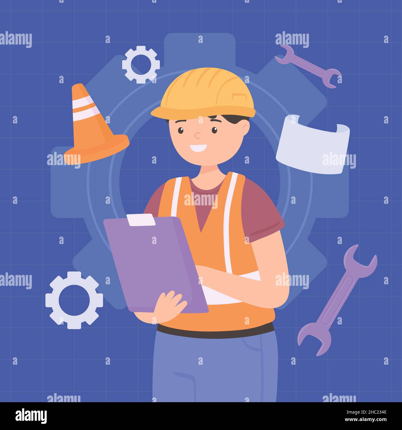 Young man engineer blueprint working Stock Vector Images - Alamy