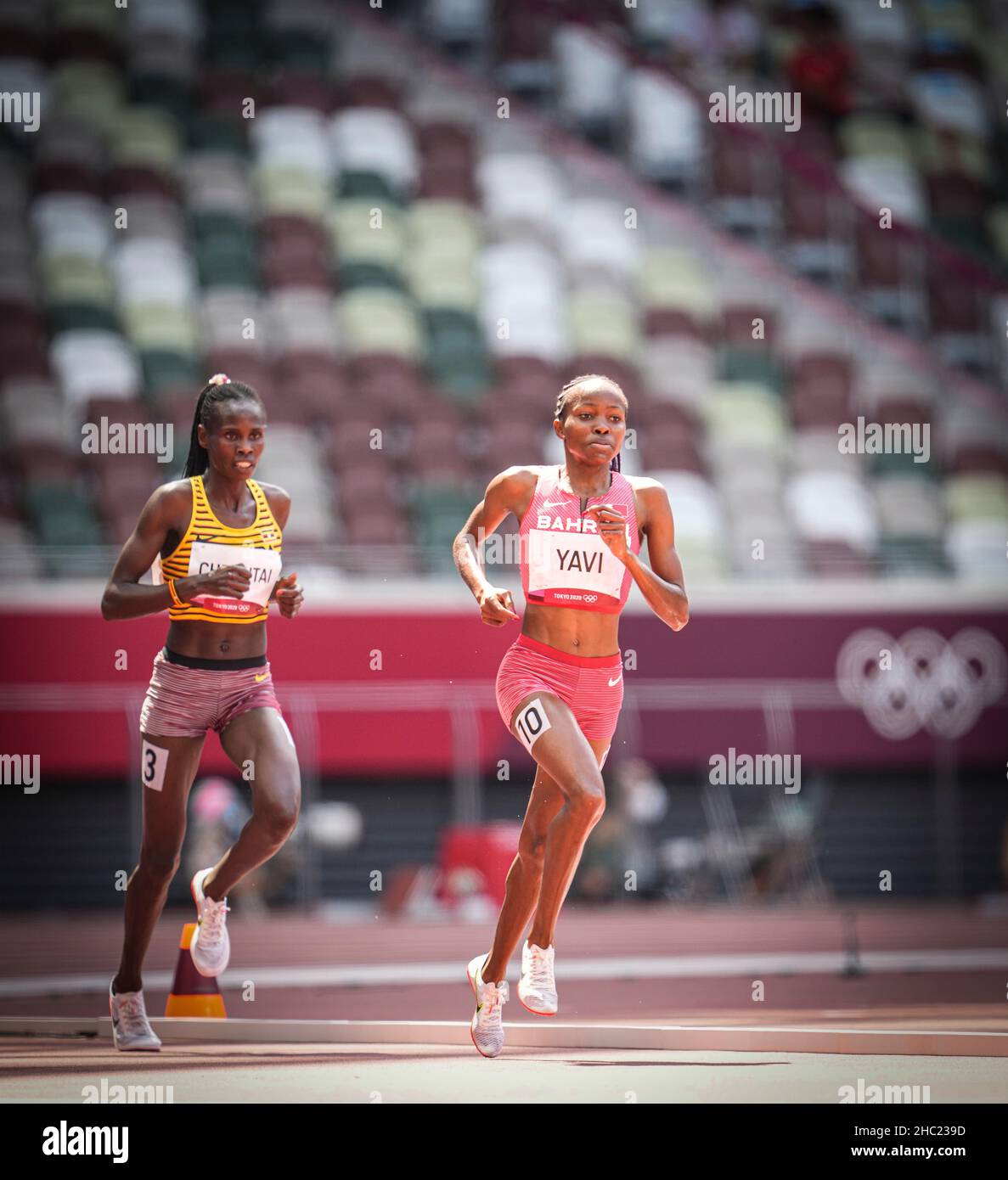 Winfred Mutile Yavi participating in the 3000 meters steeplechase at ...