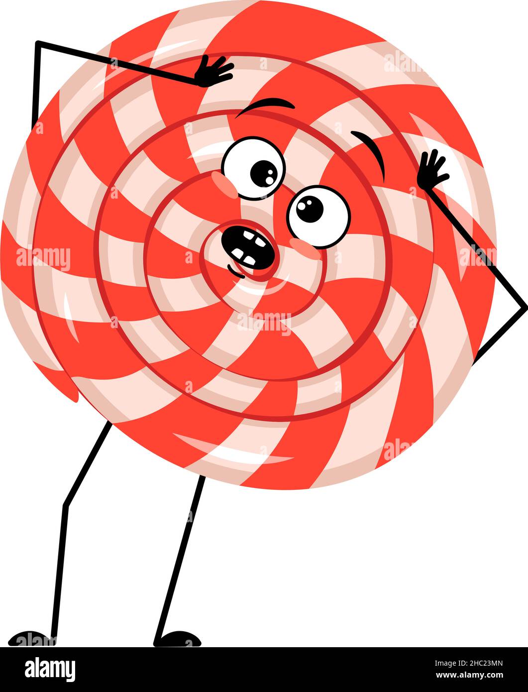Cute character lollipop with emotions in panic grabs his head ...