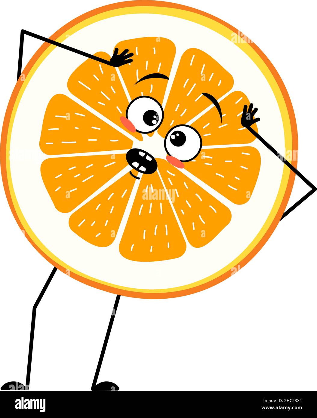 Orange character with emotions in panic grabs his head, surprised face ...