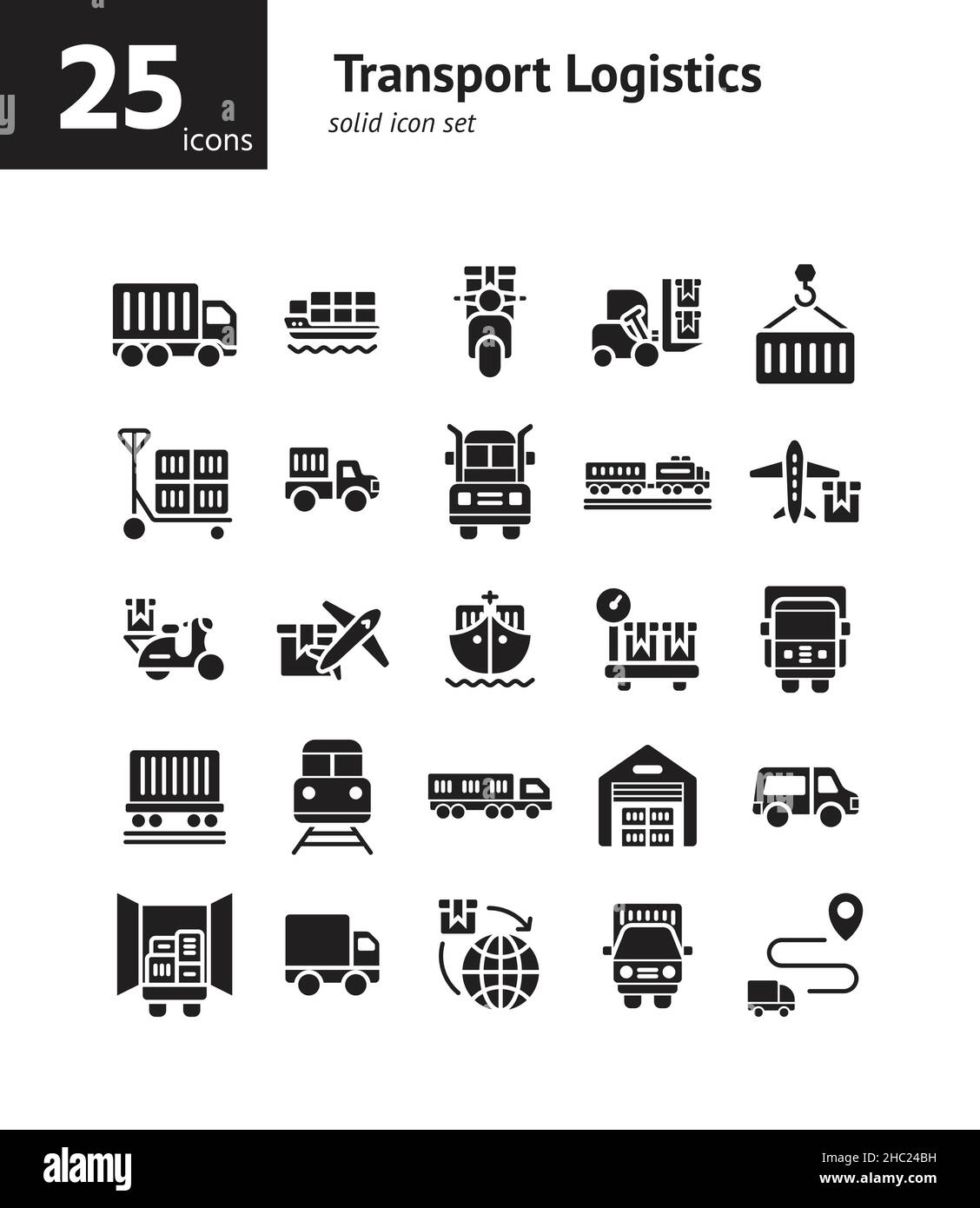 Transport Logistics solid icon set. Vector and Illustration Stock ...