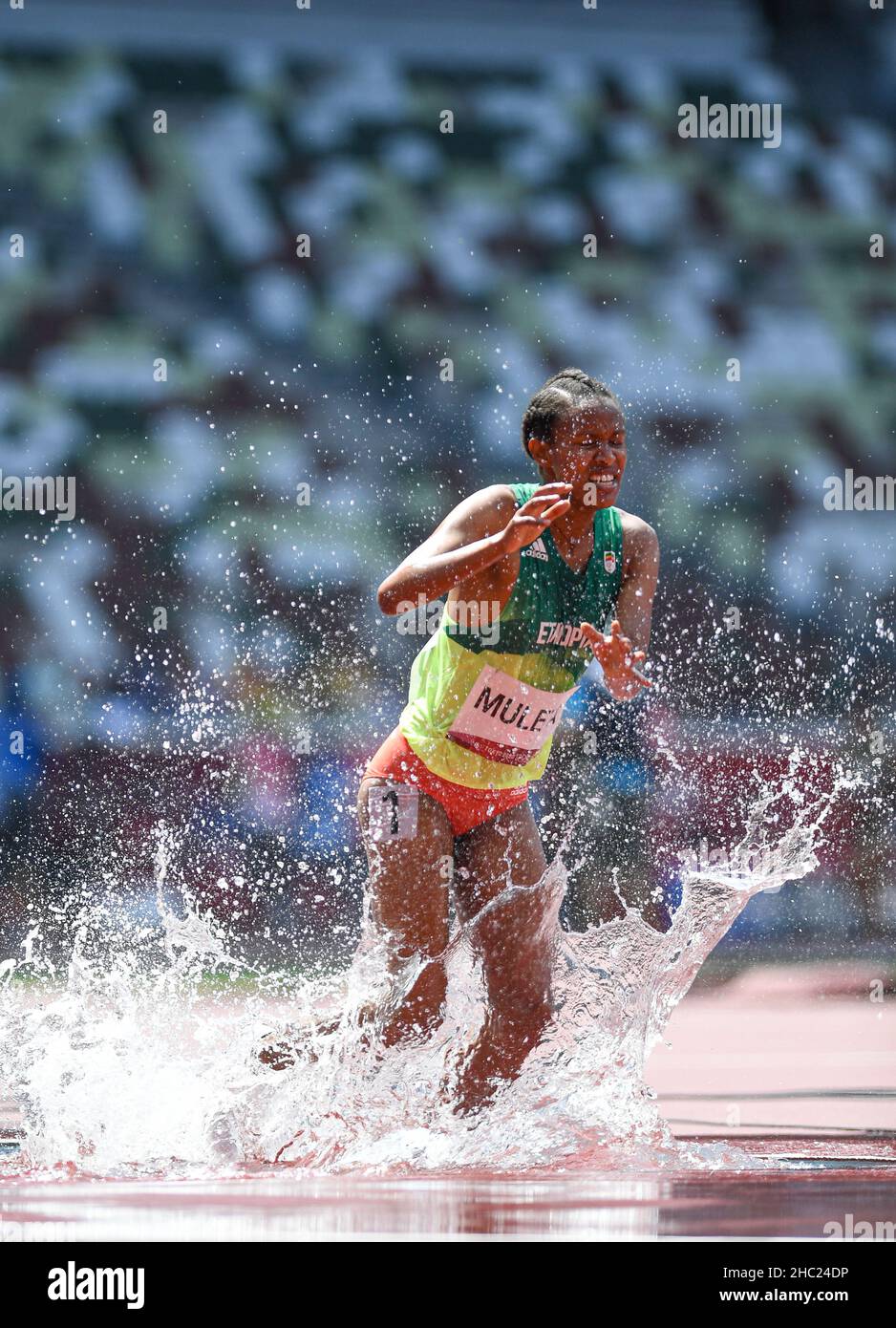 Lomi Muleta participating in the 3000 meters steeplechase at the 2020 ...
