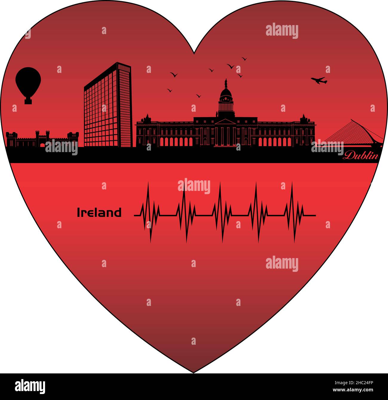 Dublin in the heart - illustration, Vector city skyline silhouette ...