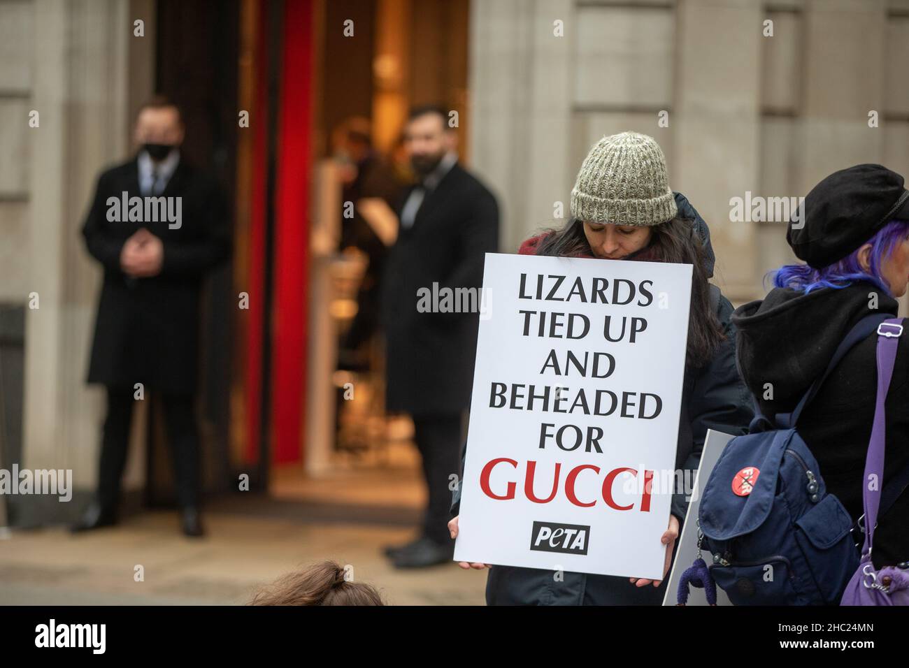 London, England, UK. 23rd Dec, 2021. PETA activists stage a protest ...