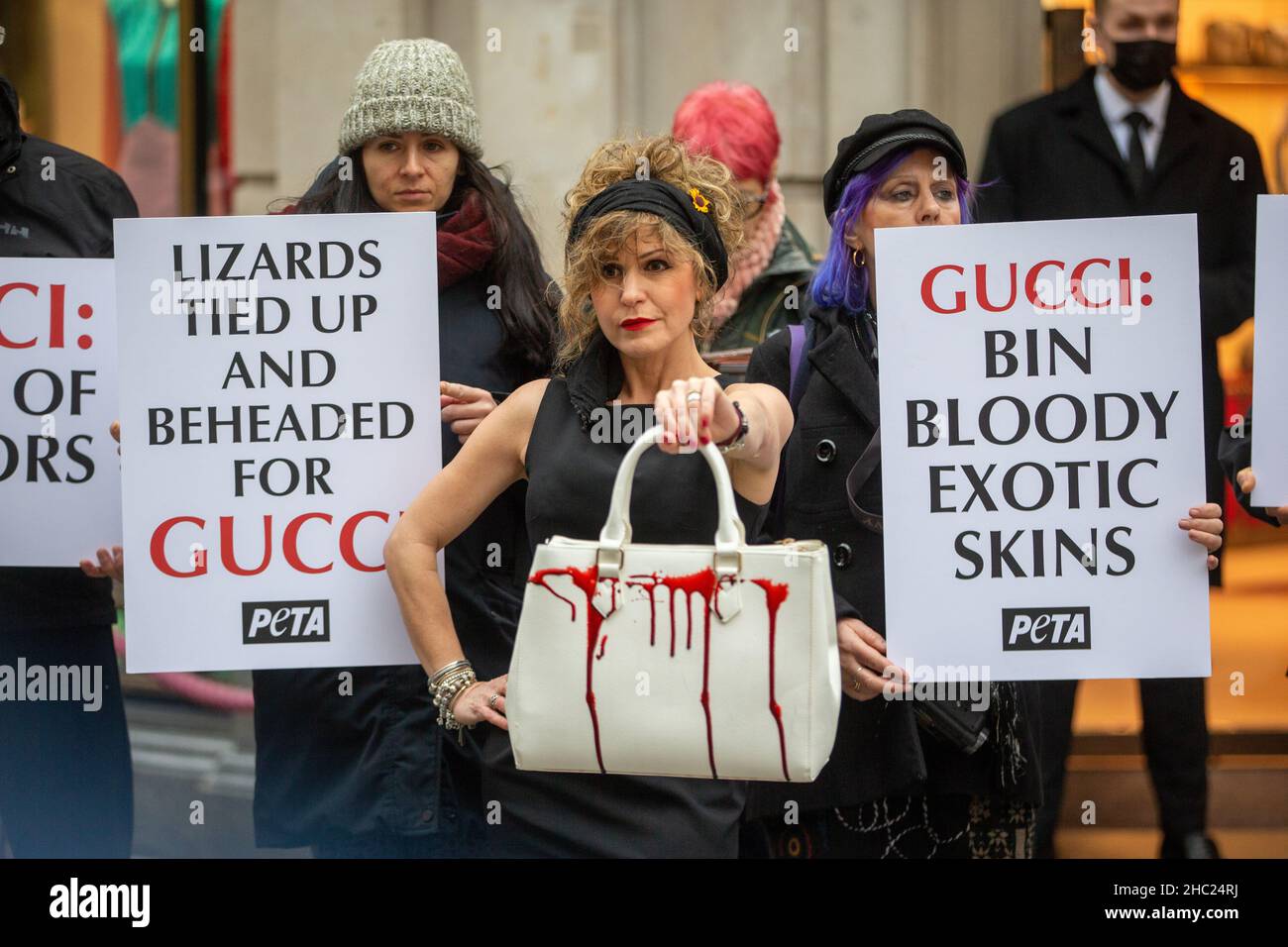 London, England, UK. 23rd Dec, 2021. PETA activists stage a protest ...