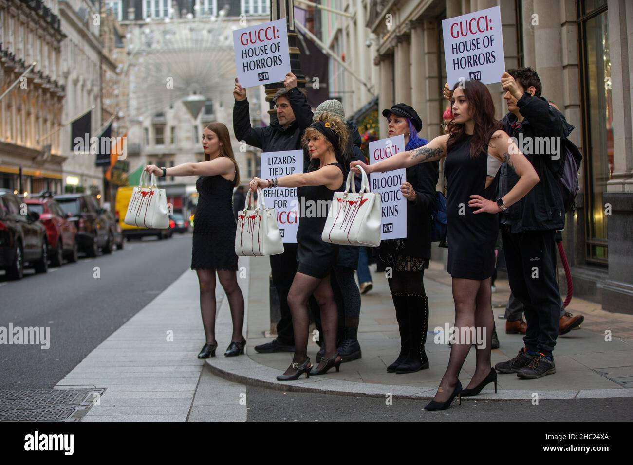 London, England, UK. 23rd Dec, 2021. PETA activists stage a protest ...