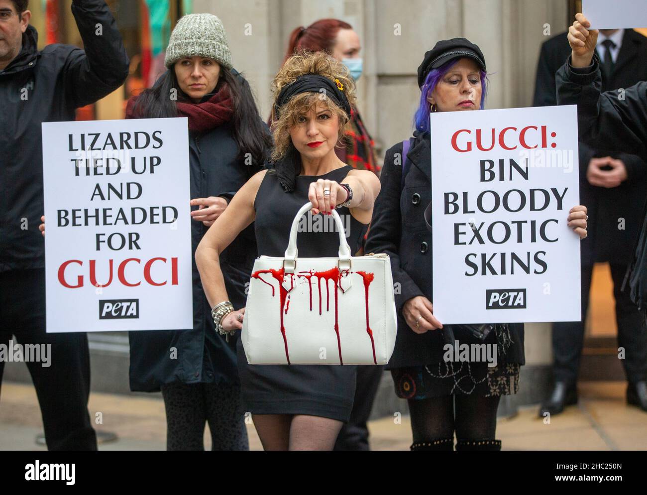 London, England, UK. 23rd Dec, 2021. PETA activists stage a protest ...