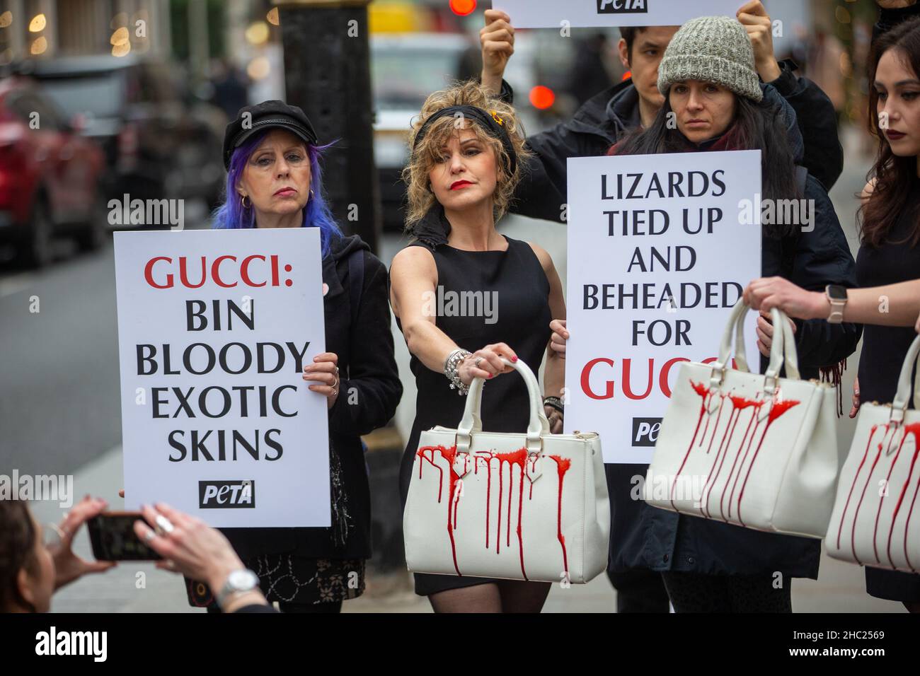 London, England, UK. 23rd Dec, 2021. PETA activists stage a protest ...