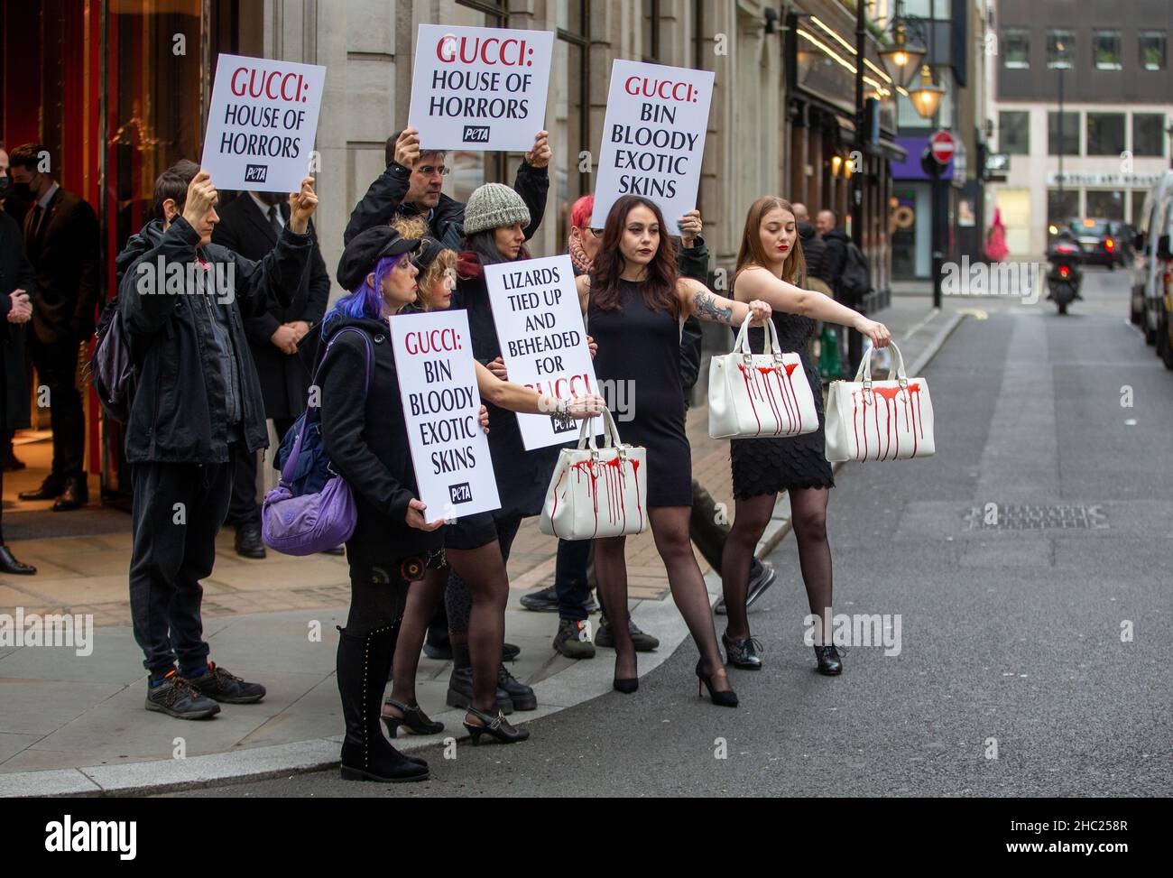 London, England, UK. 23rd Dec, 2021. PETA activists stage a protest ...