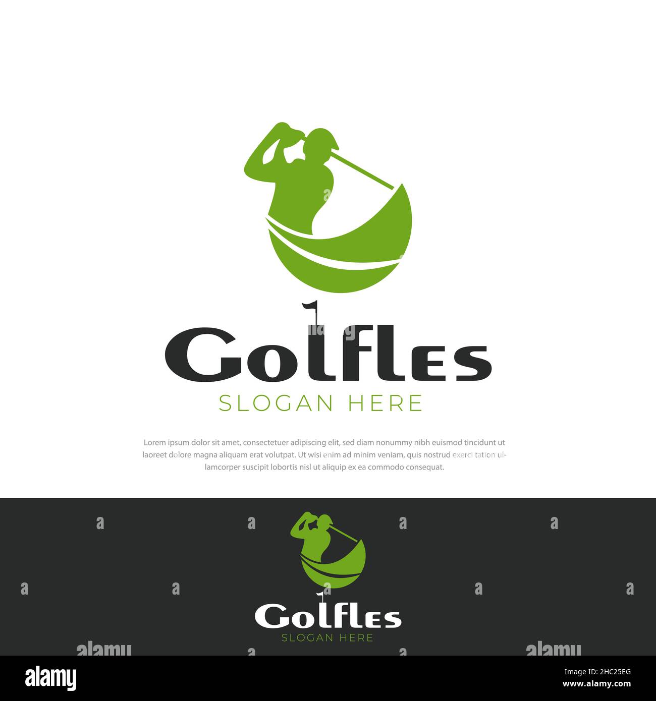 Golf Illustration Logo With Golfer Hitting Golf Ball Template Symbol
