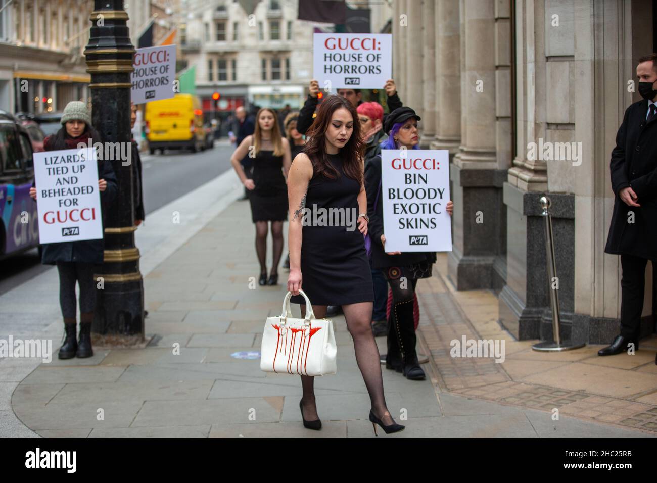 London, England, UK. 23rd Dec, 2021. PETA activists stage a protest ...
