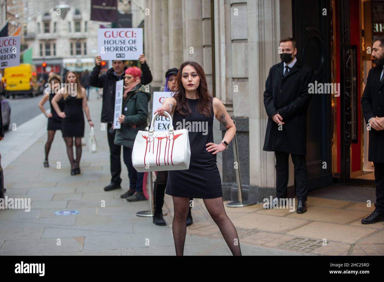 London, England, UK. 23rd Dec, 2021. PETA activists stage a protest ...