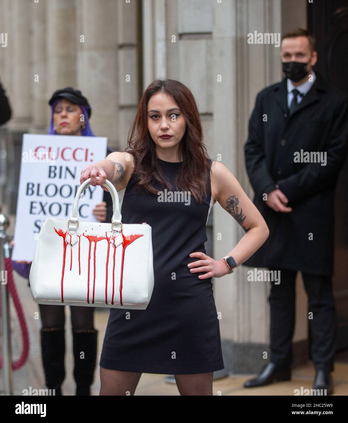 London, England, UK. 23rd Dec, 2021. PETA activists stage a protest ...
