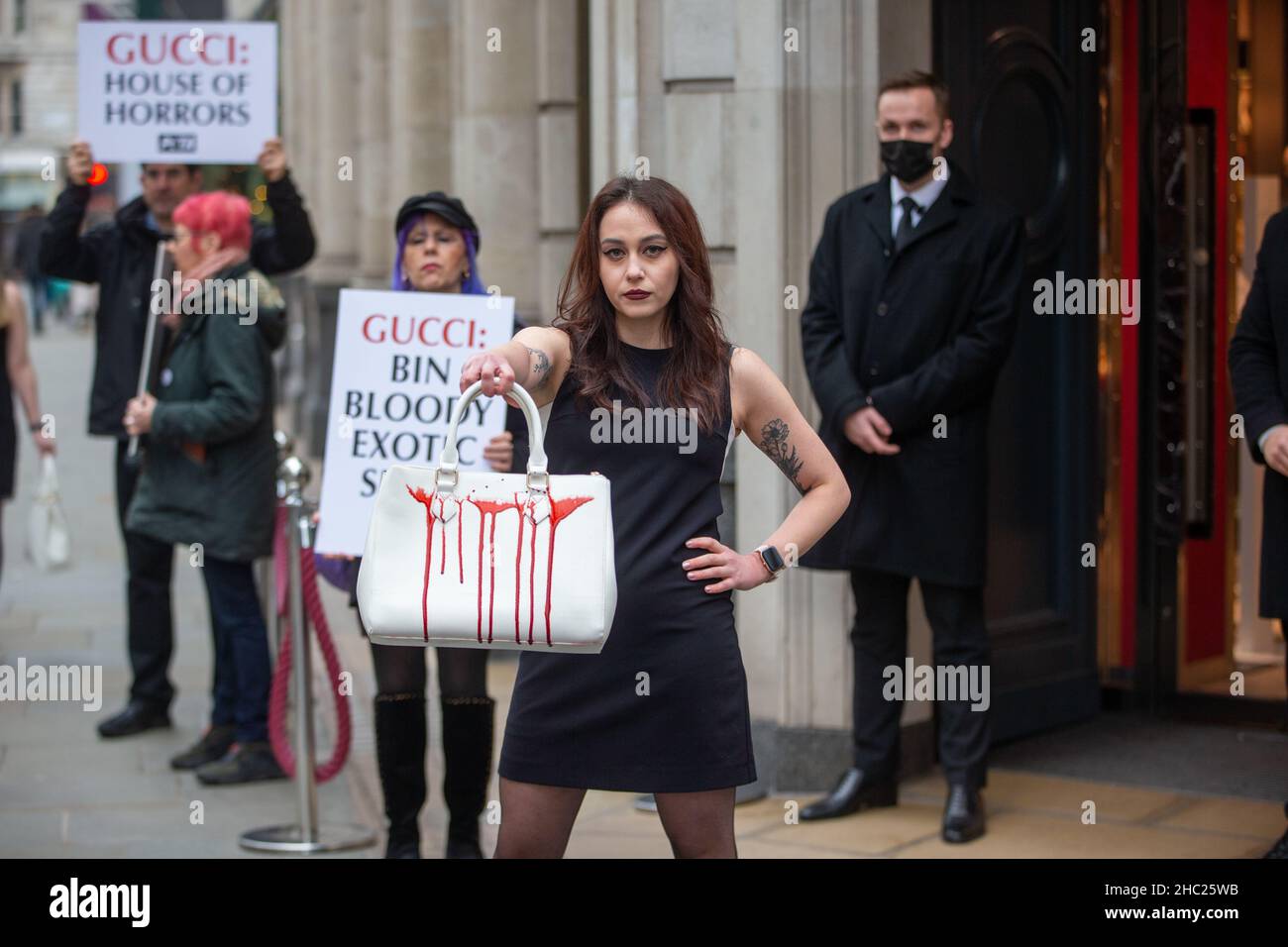 London, England, UK. 23rd Dec, 2021. PETA activists stage a protest ...
