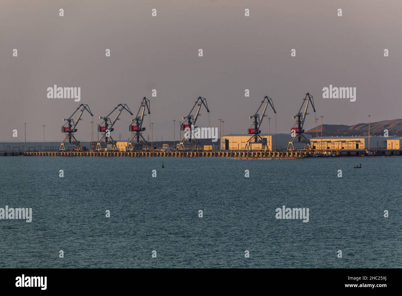 Cranes in Alat ferry terminal, Azerbaijan Stock Photo - Alamy