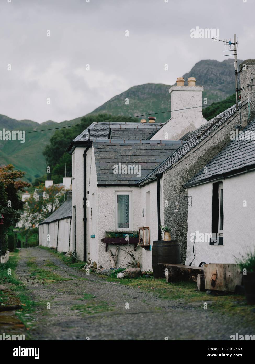 The white croft cottage architecture of the small Loch Hourn hamlet of ...