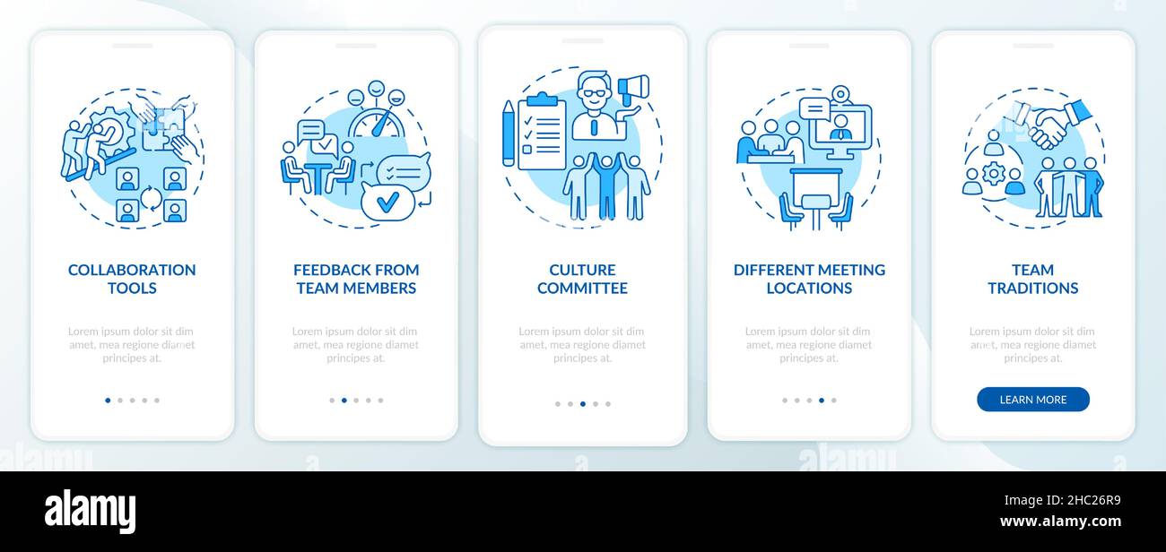Teamwork improving tips blue onboarding mobile app screen Stock Vector ...