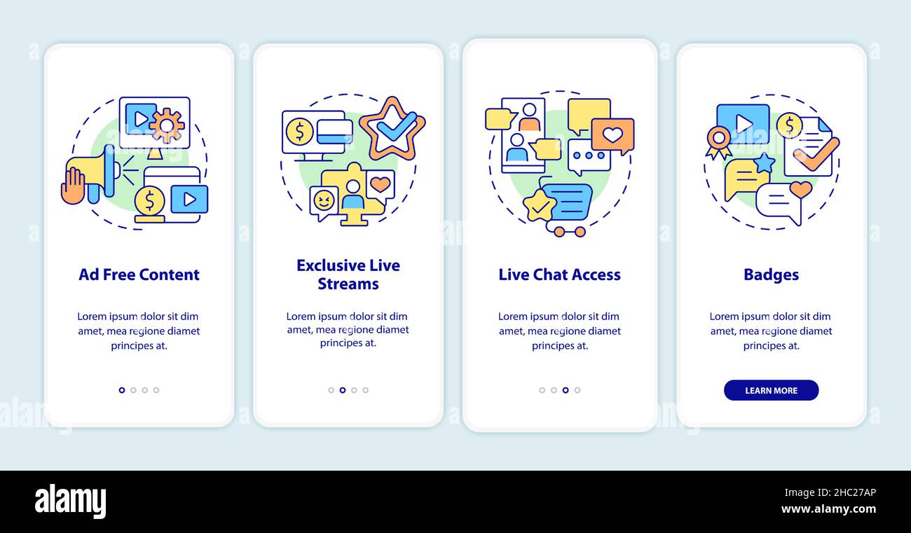 Paid subscription features onboarding mobile app screen Stock Vector ...