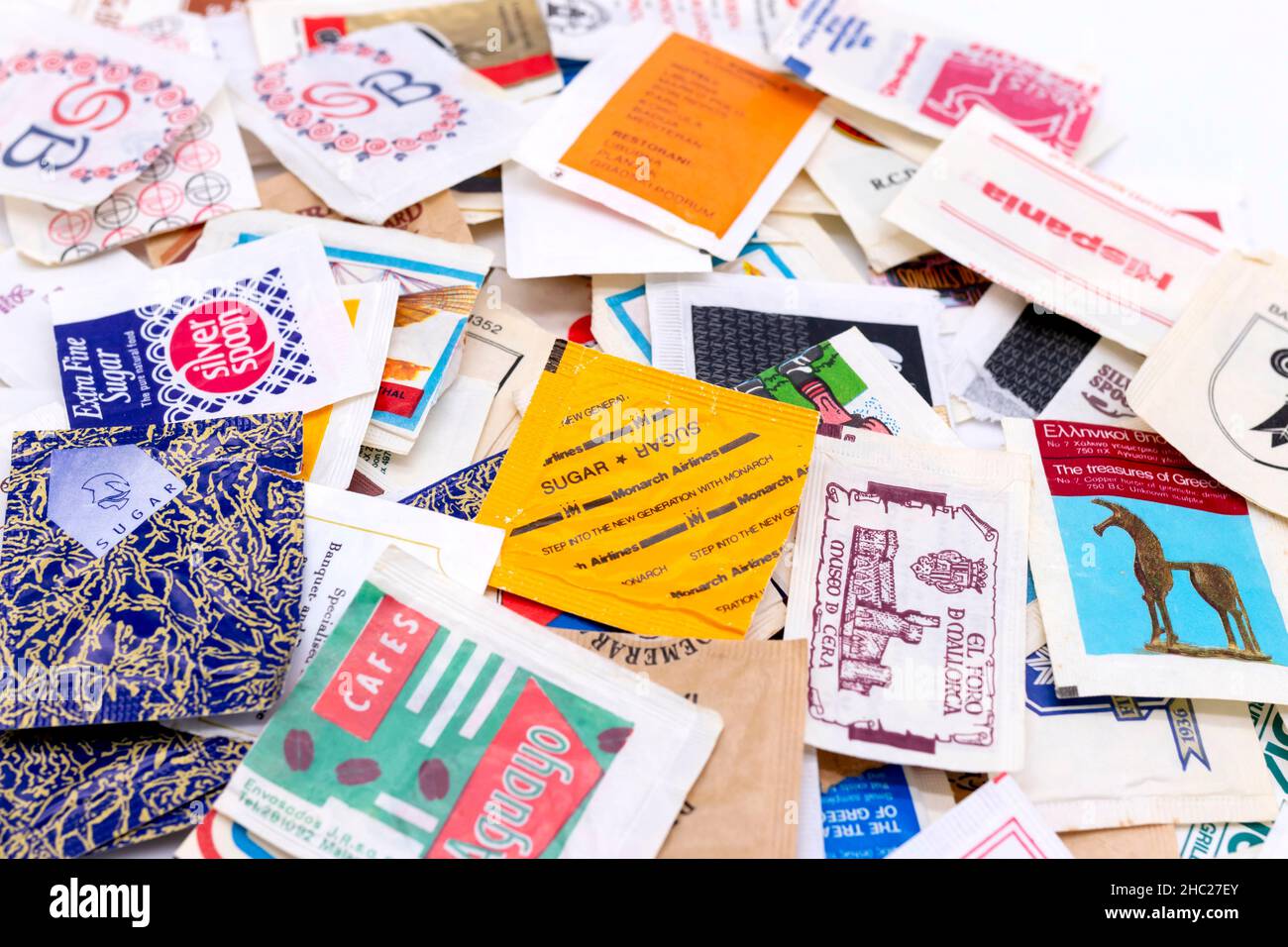 collection of vintage branded hotel and airline sugar sachets or ...