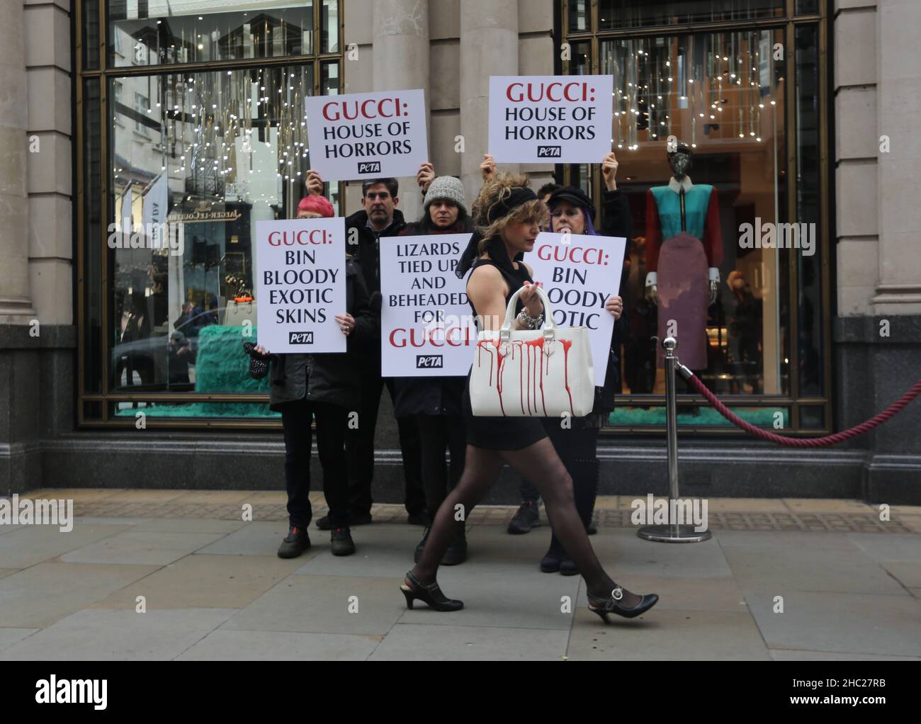 London, England, UK. 23rd Dec, 2021. PETA activists stage a protest ...