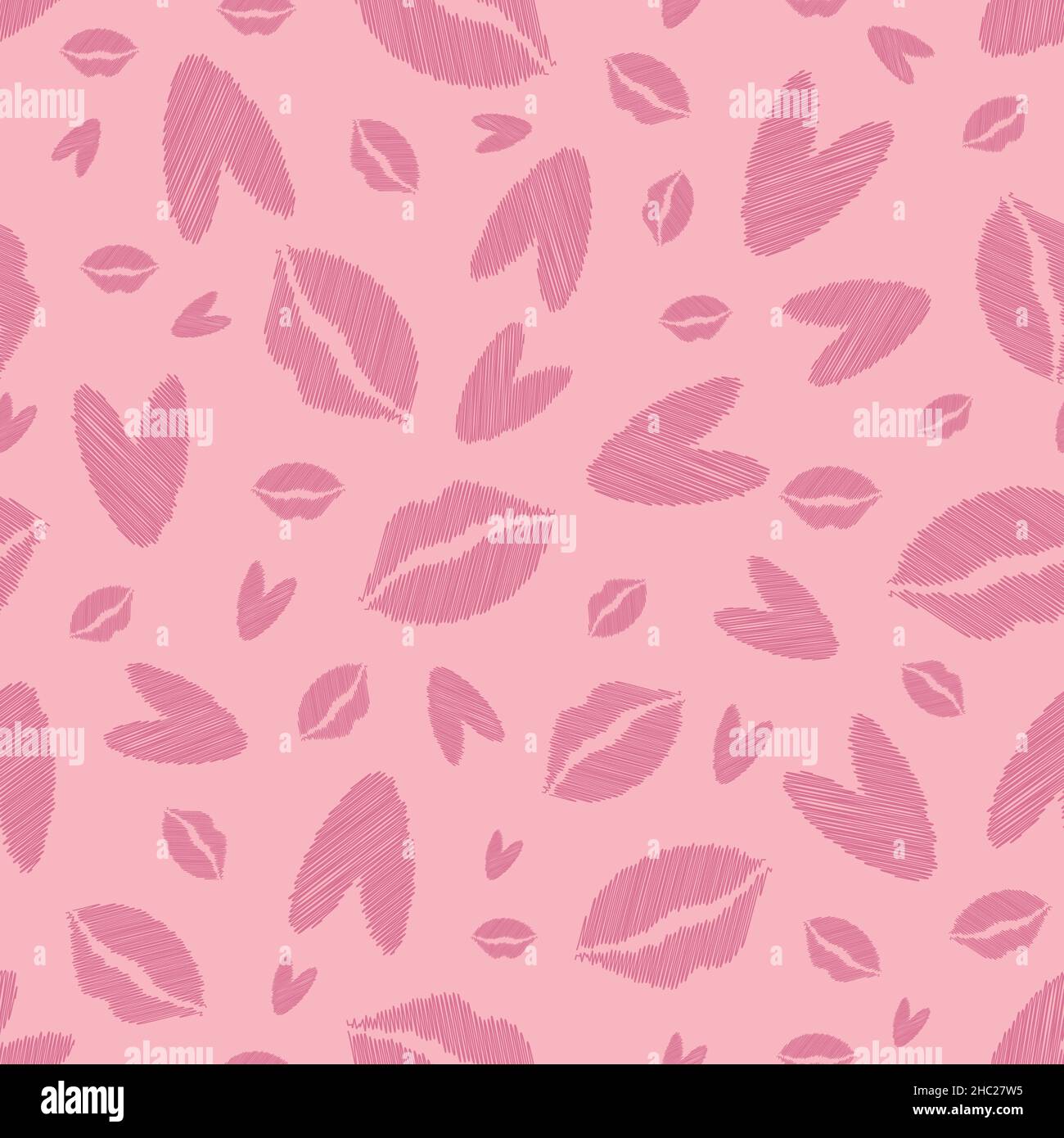 Vector scribbled lips and hearts seamless pattern background ...