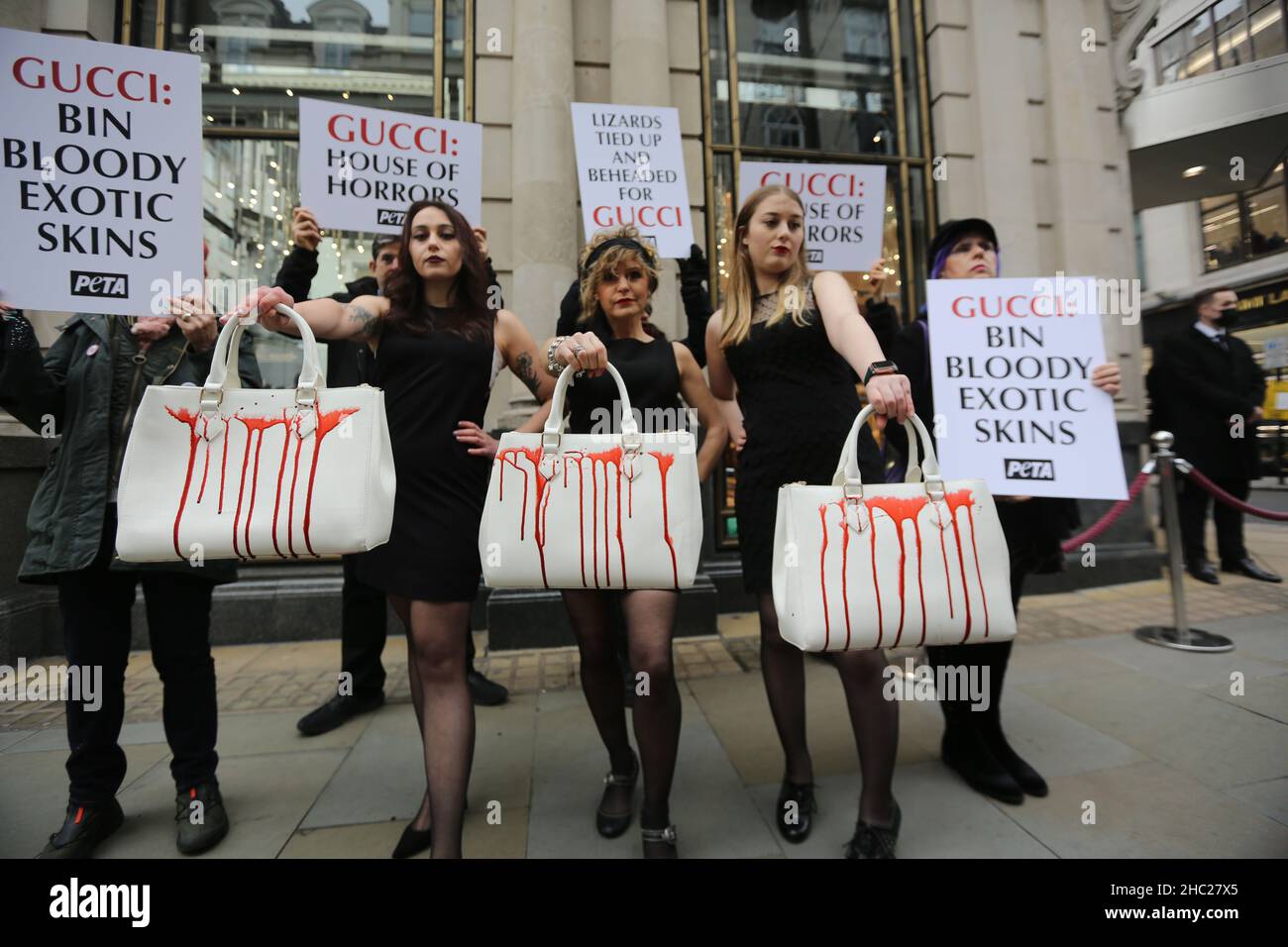 London, England, UK. 23rd Dec, 2021. PETA activists stage a protest ...