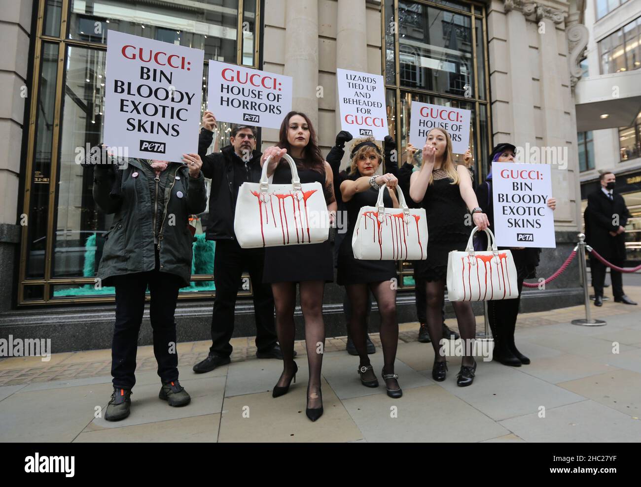 London, England, UK. 23rd Dec, 2021. PETA activists stage a protest ...