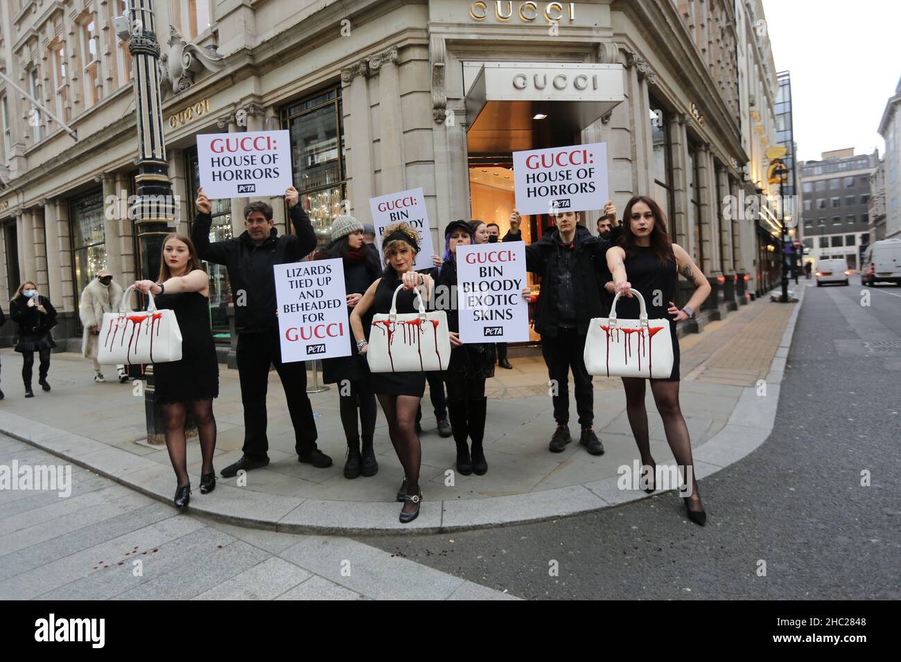 London, England, UK. 23rd Dec, 2021. PETA activists stage a protest ...