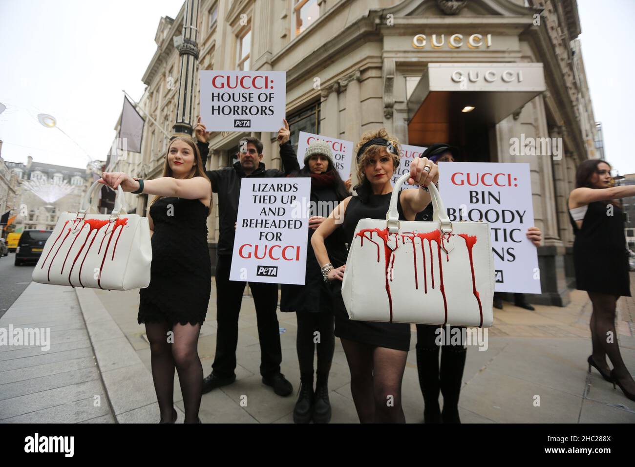 London, England, UK. 23rd Dec, 2021. PETA activists stage a protest ...