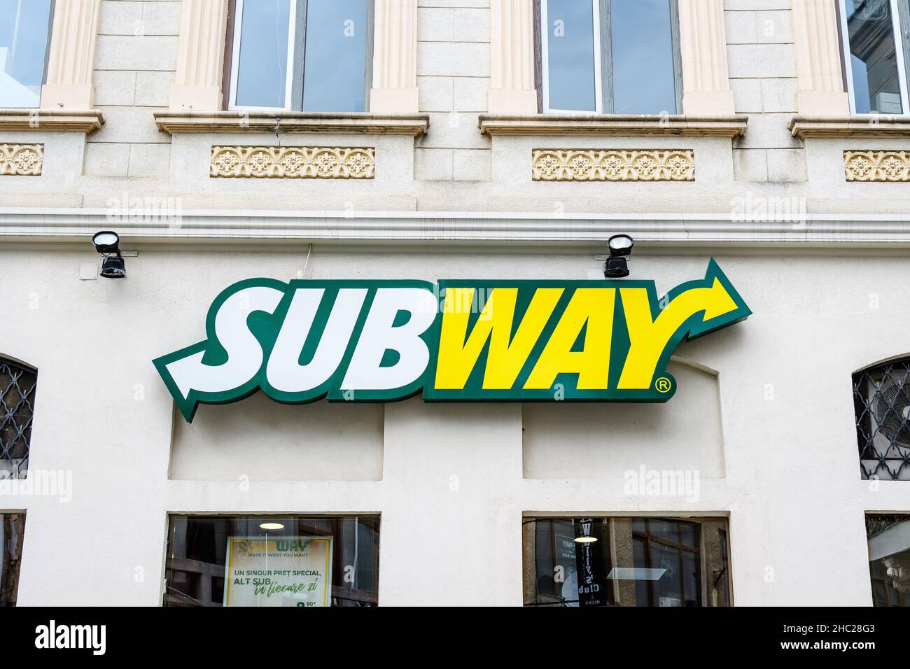 Bucharest, Romania - June 6, 2020: Entry sign with logo for Subway ...
