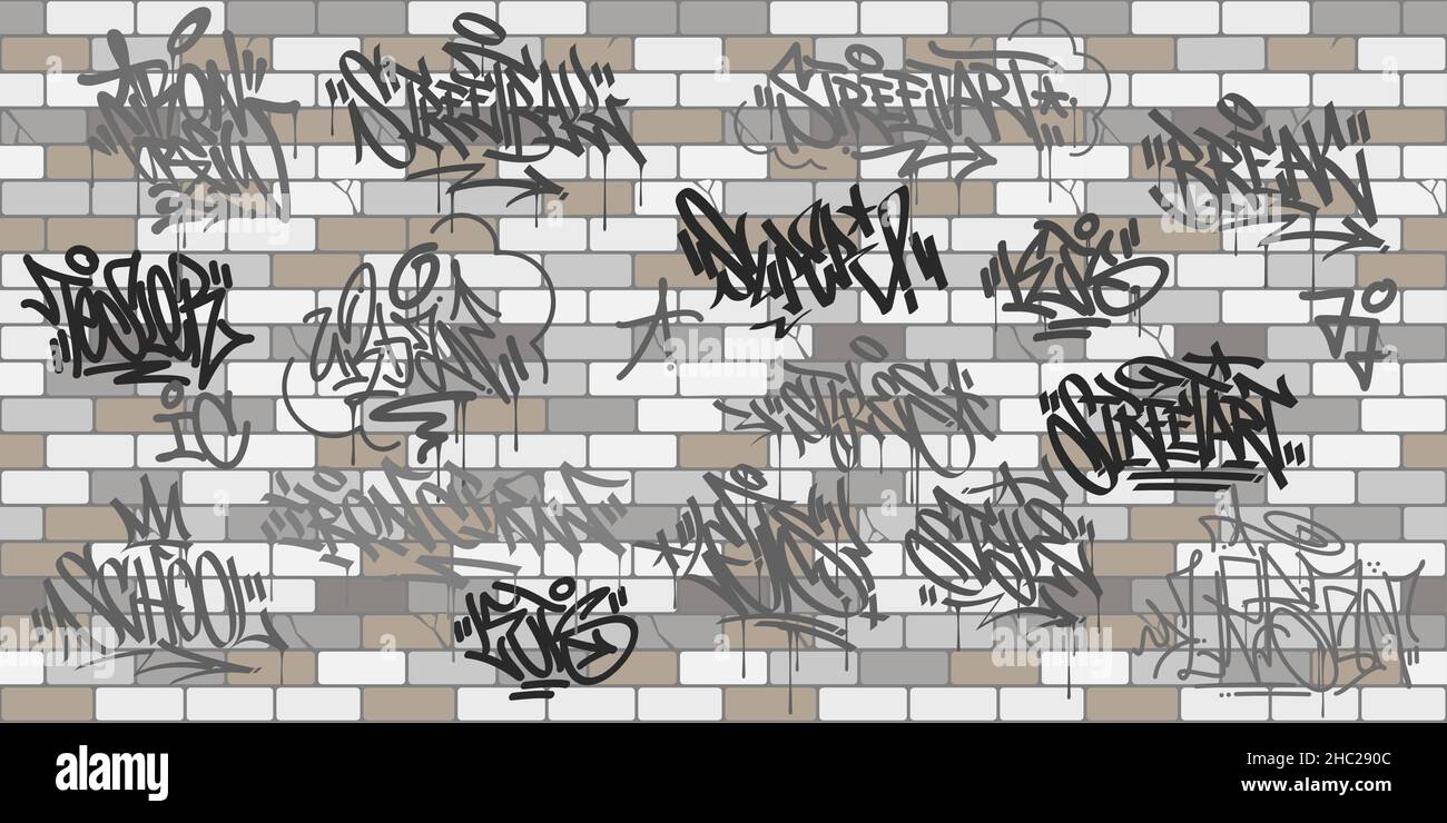 Flat Urban Brick Wall With Some Graffiti Street Art Lettering Seamless ...