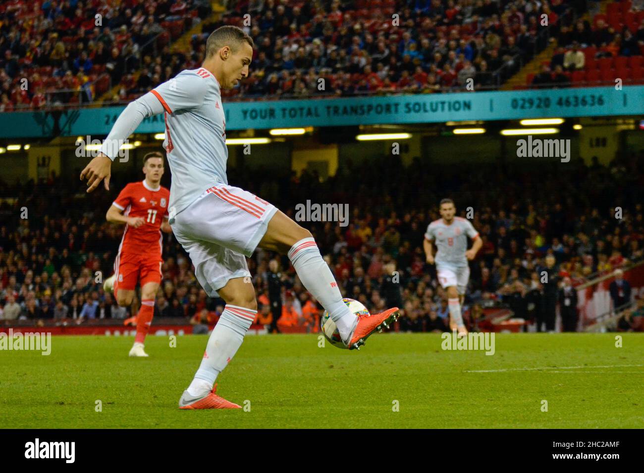 Cardiff, Wales. 11 October, 2018. Rodrigo of Spain in action during the ...