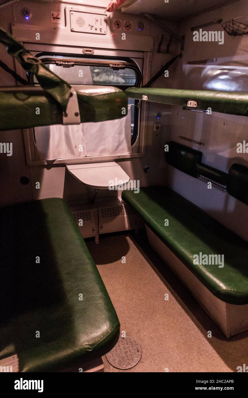 BAKU, AZERBAIJAN - JUNE 8, 2018: Platzkart class train coach in ...